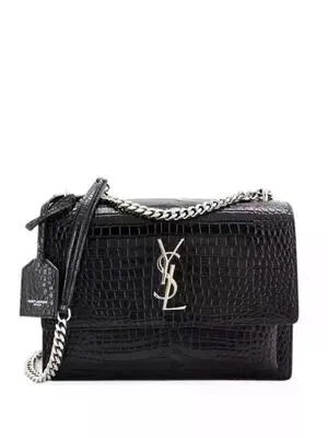 Saint Laurent Sunset Crocodile Embossed Leather Medium Crossbody Bag - Black