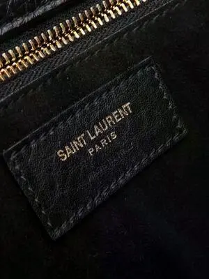 Saint Laurent Leather Tote Bag With Plaque - Black