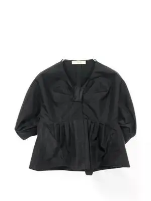 Prada V-neck Bow Detail Blouse - Black