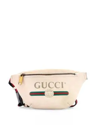 Gucci Logo Printed Leather Small Belt Bag - White
