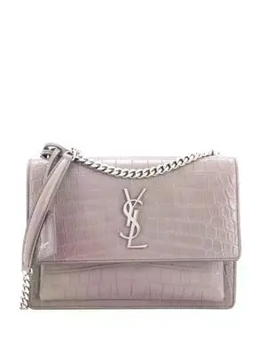 Saint Laurent Sunset Crocodile Embossed Leather Medium Crossbody Bag - Grey