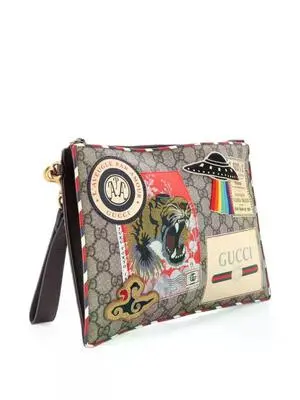 Gucci Gg Coated Canvas Applique Clutch Bag - Brown