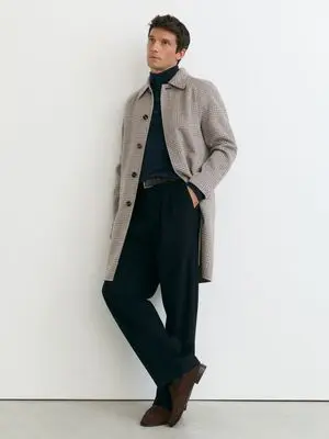 REISS Morpeth Wool-blend Check Single-breasted Overcoat - Stone Check