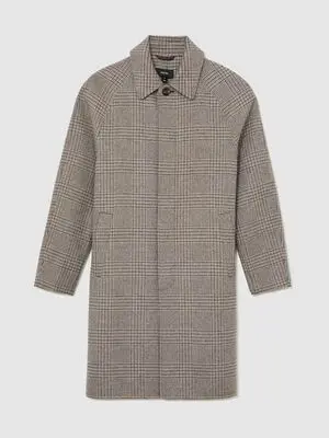 REISS Morpeth Wool-blend Check Single-breasted Overcoat - Stone Check