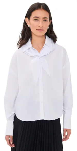 ANOTHER GIRL Boxy Shirt With Neck Scarf - White