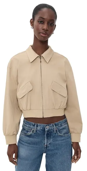 Good American The Twill Cropped Bomber Jacket - Dune Mist