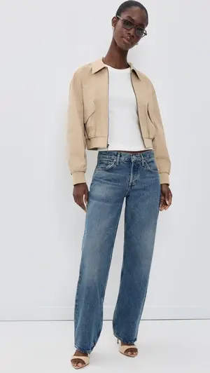 Good American The Twill Cropped Bomber Jacket
