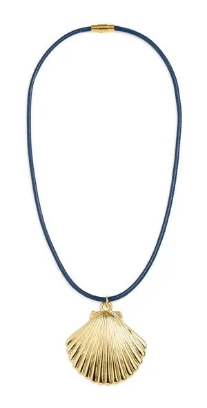 LOGAN TAY Gold Shell Cord Necklace - Blue