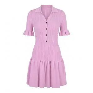 MODENAIRE Pleated Mini Dress With Ruffle Hem And Button Front Detail