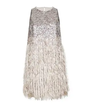 Brunello Cucinelli Dazzling Dégradé Mini Dress In Cotton And Silk Fil Coup - Nude