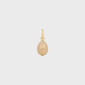 Celine Stone Egg Charm In Botticino And Brass With Gold Finish - Yellow