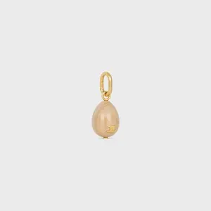 Celine Stone Egg Charm In Botticino And Brass With Gold Finish - Yellow