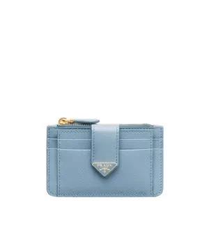 Prada Saffiano And Smooth Leather Card Holder - Celestial Blue