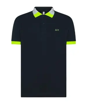 SUN 68 Contrast Trim Polo Shirt - Blue