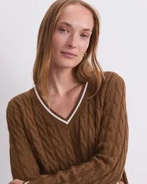 SPORTSCRAFT Merino Cable V-neck Sweater