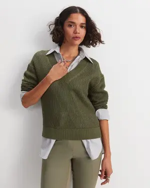 SPORTSCRAFT Cotton Crochet V-neck Knitted Jumper