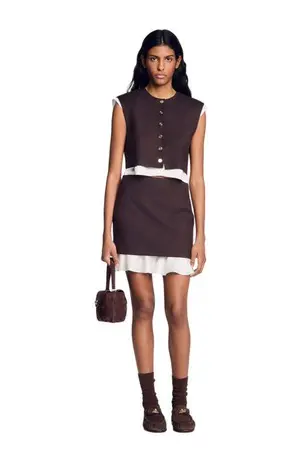 Sandro Short 2-in-1 Wool Skirt - Light Brown