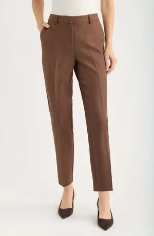 TAHARI ASL Classic Herringbone Pants - Walnut