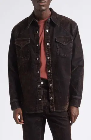 Amiri Flocked Denim Shirt Jacket - Husk