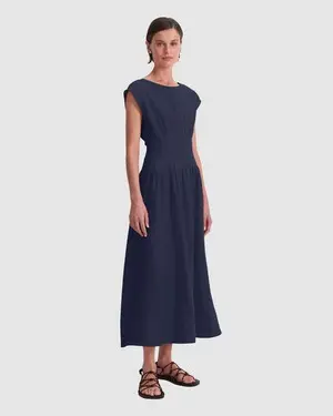 SPORTSCRAFT Ariana Pintuck Linen Dress - Navy