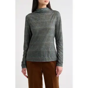 TAHARI ASL Mock Neck Long Sleeve Top - Cranberry Multi