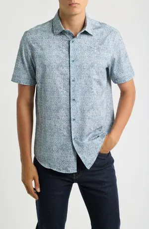 Bugatchi Miles Ooohcotton Tech Performance Floral Short Sleeve Shirt