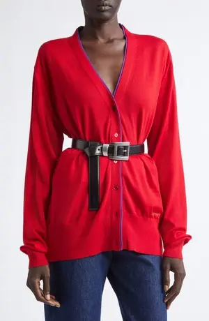 Versace Embroidered Wool-blend Cardigan - Red