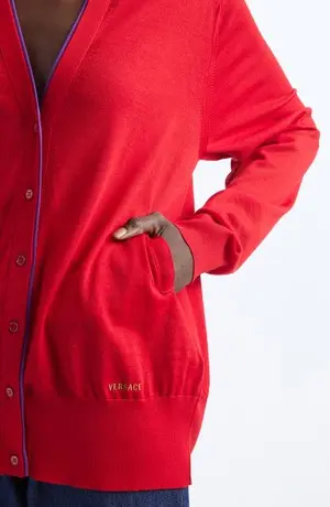 Versace Embroidered Wool-blend Cardigan - Red