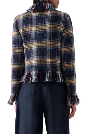 Akris Plaid Tweed Fringe Jacket