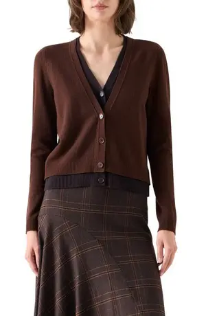 Akris Wool & Cashmere Trompe L'oeil Cardigan - Espresso