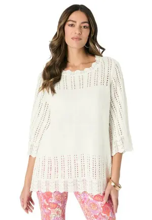 Roaman's Pointelle Pullover Sweater - Ivory