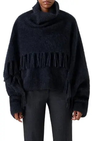 Akris Cashmere Fringe Cowl Neck Sweater