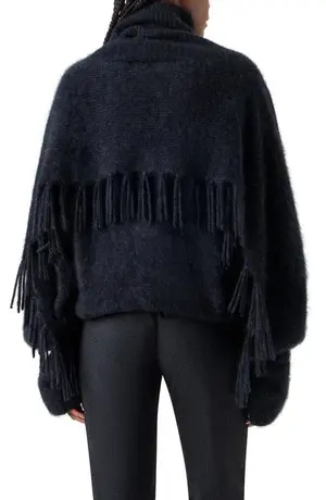 Akris Cashmere Fringe Cowl Neck Sweater