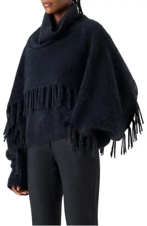 Akris Cashmere Fringe Cowl Neck Sweater