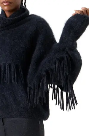 Akris Cashmere Fringe Cowl Neck Sweater