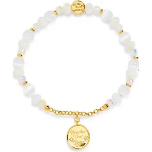 LITTLE WORDS PROJECT Prioritize Your Peace Beaded Stretch Charm Bracelet - Gold