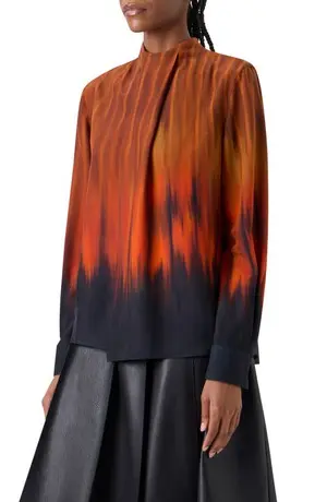 Akris Fuego Print Silk Crepe Top