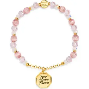 LITTLE WORDS PROJECT Keep Moving Forward Beaded Stretch Charm Bracelet - Gold