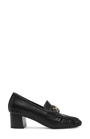 Anne Klein Akkarin Faux Leather Loafer Pump - Black Smooth