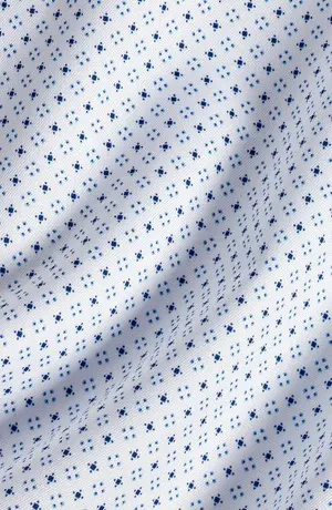 David Donahue Trim Fit Printed Cotton Shirt - White/navy