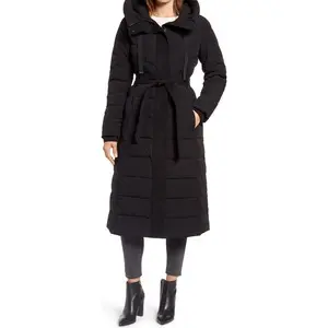 Ellen Tracy Belted Hooded Quilted Coat