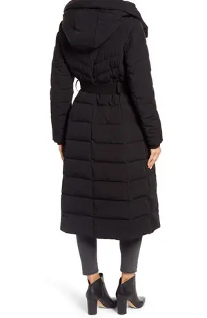 Ellen Tracy Belted Hooded Quilted Coat