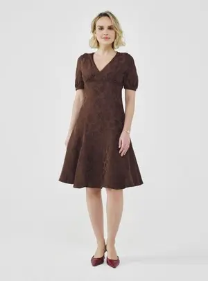 A.SHIMUS Floral Jacquard Midi Dress - Brown