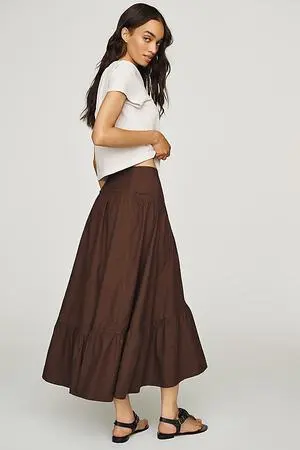 PILCRO Tiered Asymmetrical Midi Skirt