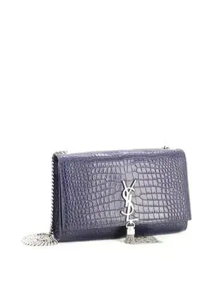 Saint Laurent Classic Monogram Tassel Crocodile Embossed Leather Medium Crossbody Bag
