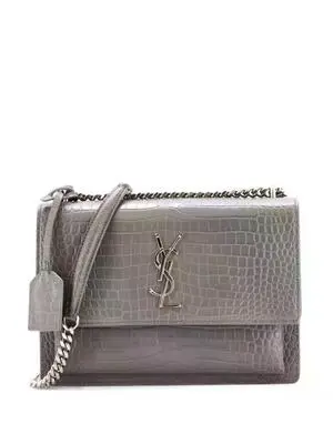 Saint Laurent Sunset Crocodile Embossed Leather Medium Crossbody Bag - Grey
