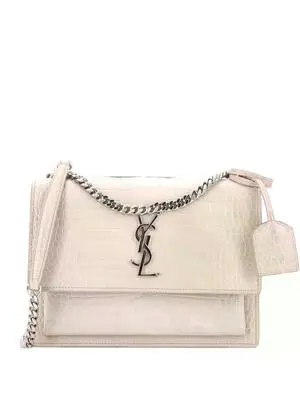 Saint Laurent Sunset Crocodile Embossed Leather Medium Crossbody Bag - Neutrals