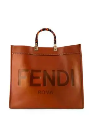 Fendi Sunshine Shopper Leather Large Tote Bag - Brown