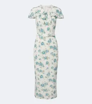 Alessandra Rich Caped Floral Silk Midi Dress