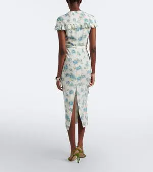 Alessandra Rich Caped Floral Silk Midi Dress